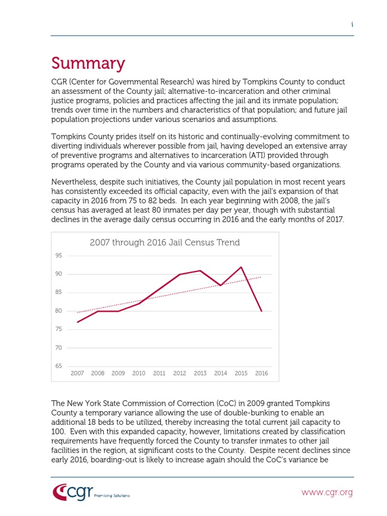 Summary of the Tompkins County Jail Study from the Center for ...