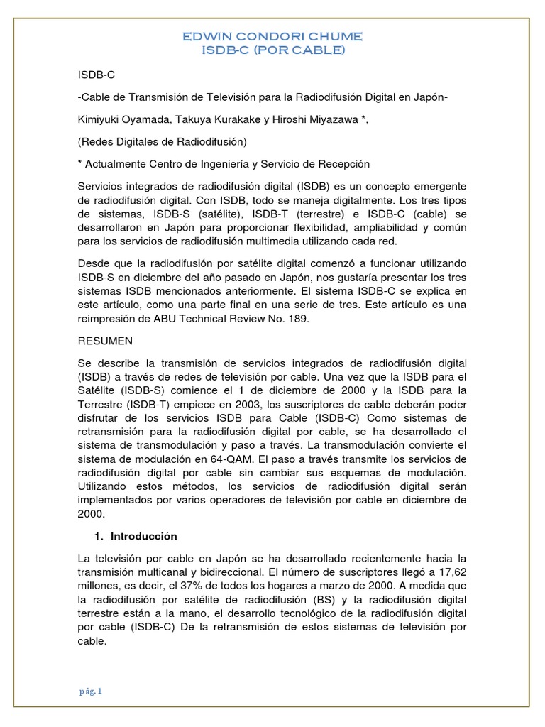 ISDB C | PDF | Multiplexación por división de frecuencia ortogonal ...