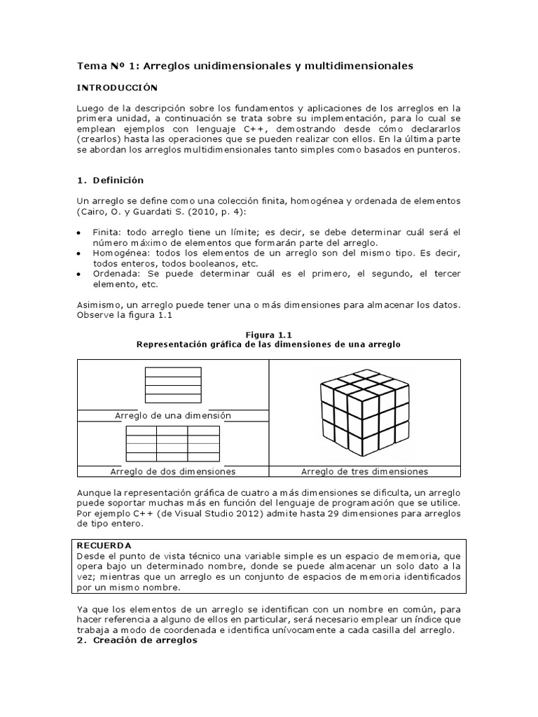 Arreglos Unidimensionales y Multidimensionales | PDF | Estructura de datos de matriz | Puntero ...