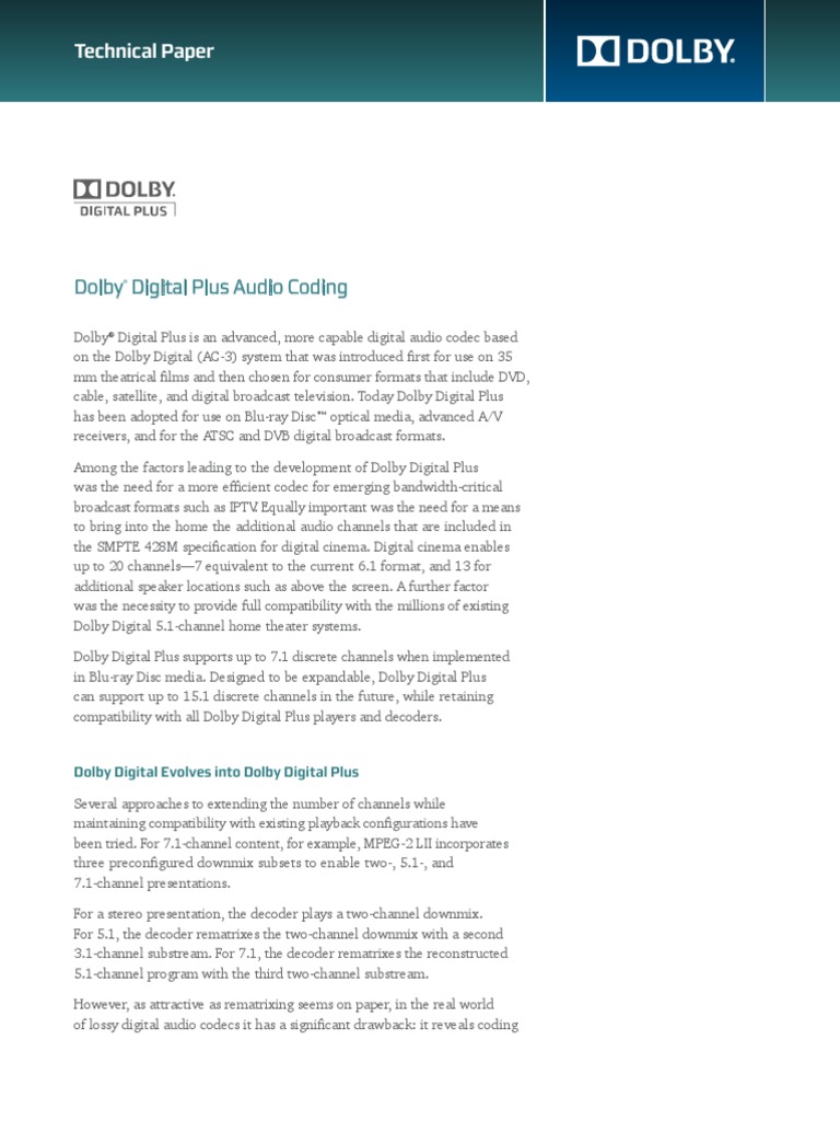 Dolby Digital Plus Audio Coding Tech Paper | PDF | Codec | Blu Ray
