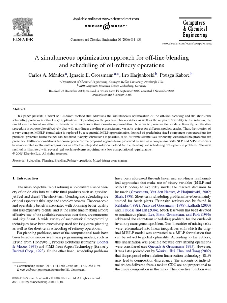 A Simultaneous Optimization Approach For Off Line Blending And Scheduling Of Oil Refinery