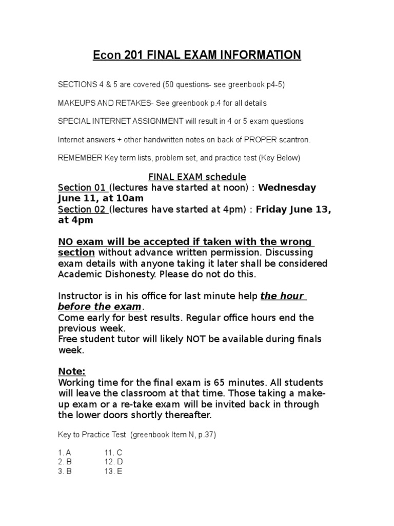 Final Exam Info | PDF