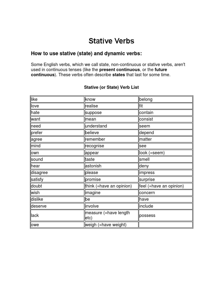 Stative Verbs | PDF | Verb | Language Mechanics