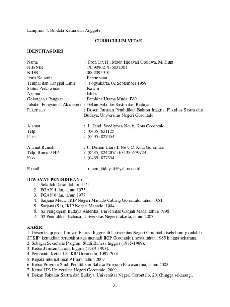 CV Prof. Dr. Moon H. Otoluwa - Universitas Negeri Gorontalo | PDF
