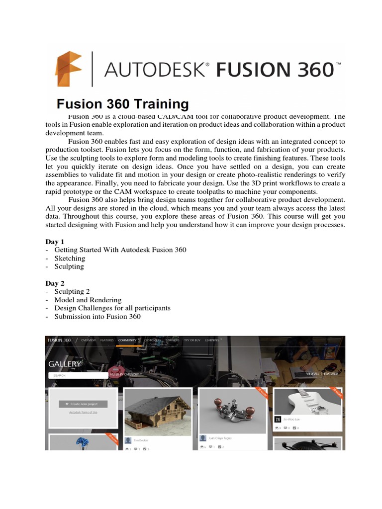 Training Outline Fusion 360 PDF | PDF | Autodesk | Engineering