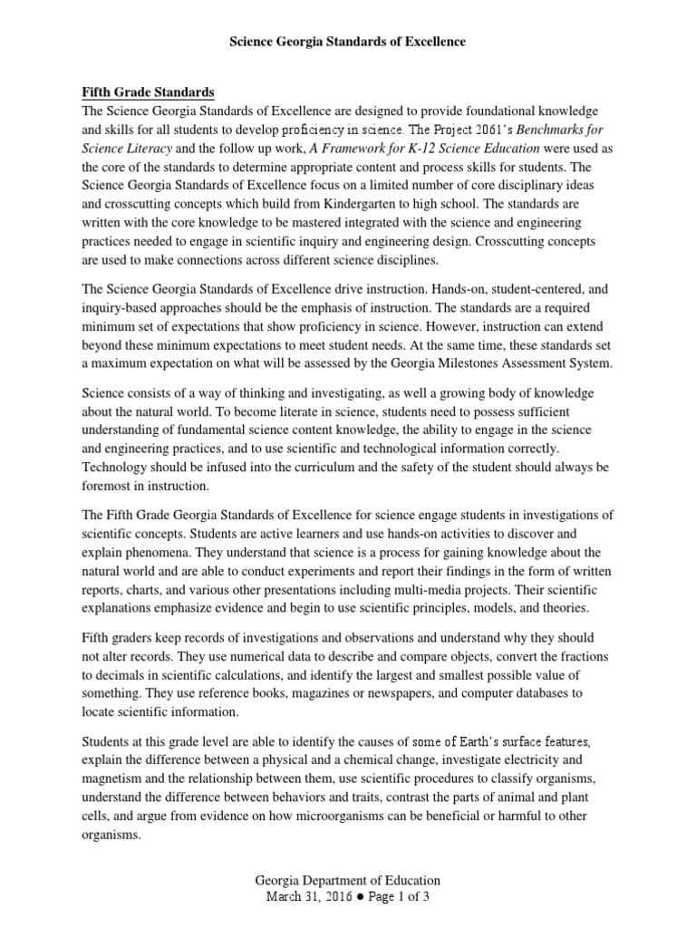 Science Fifth Grade Georgia Standards | PDF | Scientific Method | Science