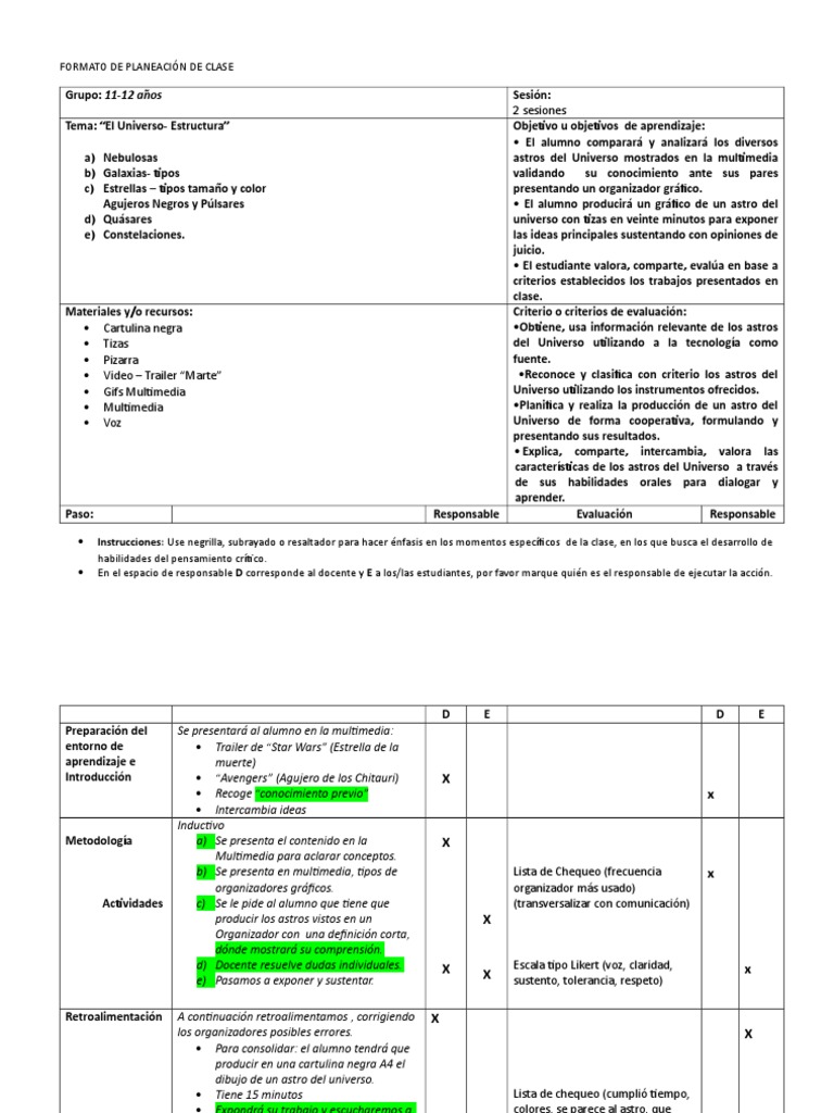 Formato de Planeacion de Clases | PDF | Universo | Pensamiento crítico