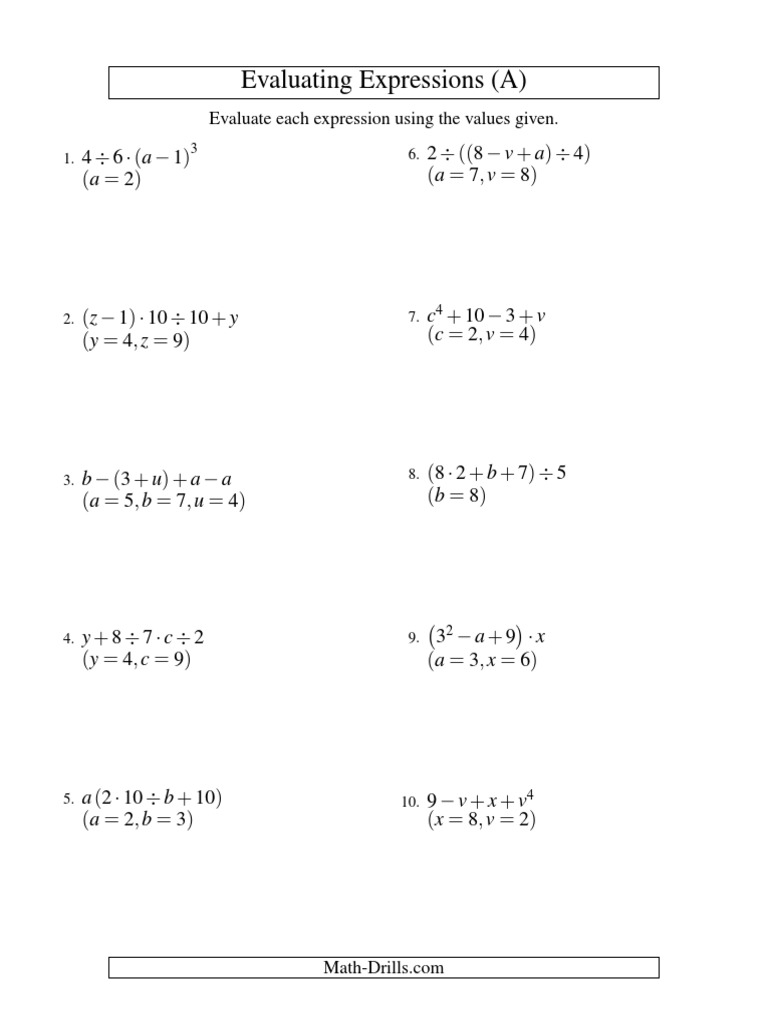 Algebra Evaluating Algebraic Expressions Three Variables Four Steps 001 ...