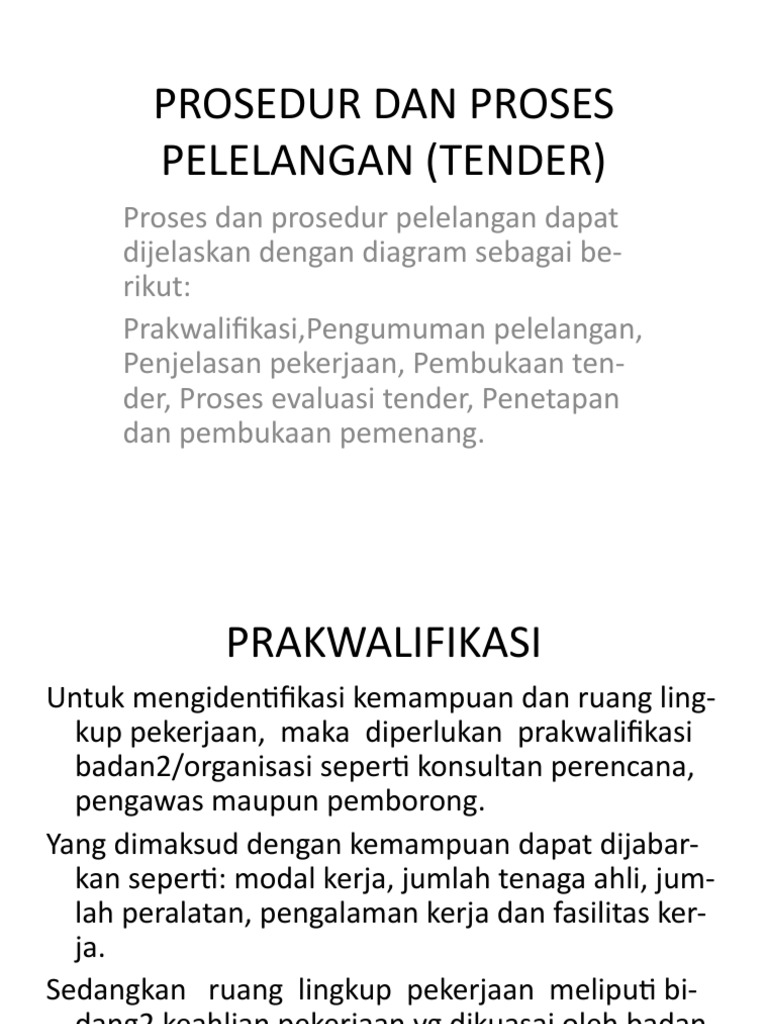 Prosedur Dan Proses Pelelangan Tender | PDF
