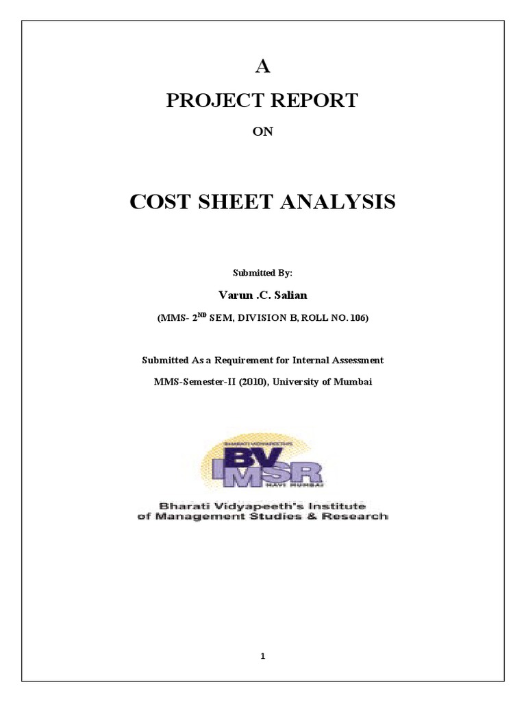 Cost Sheet Analysis: A Project Report | PDF | Cement | Expense