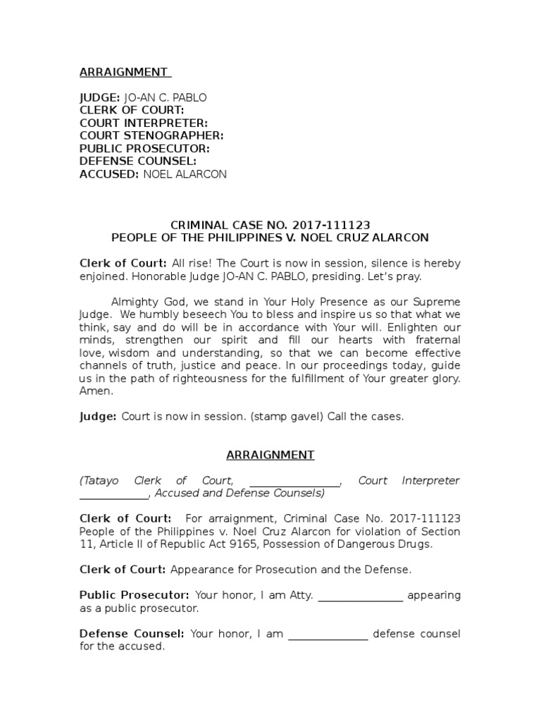 Arraignment Script | PDF | Plea | Arraignment