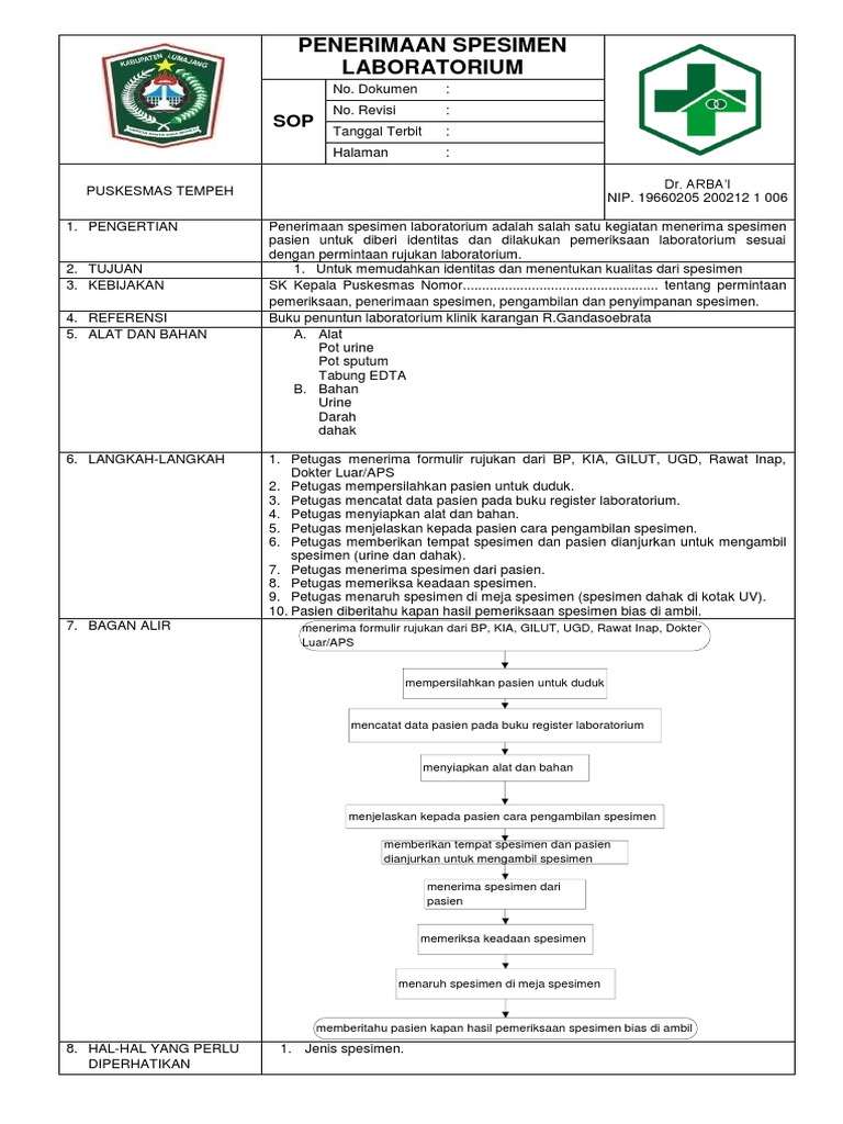 Sop Penerimaan Spesimen | PDF