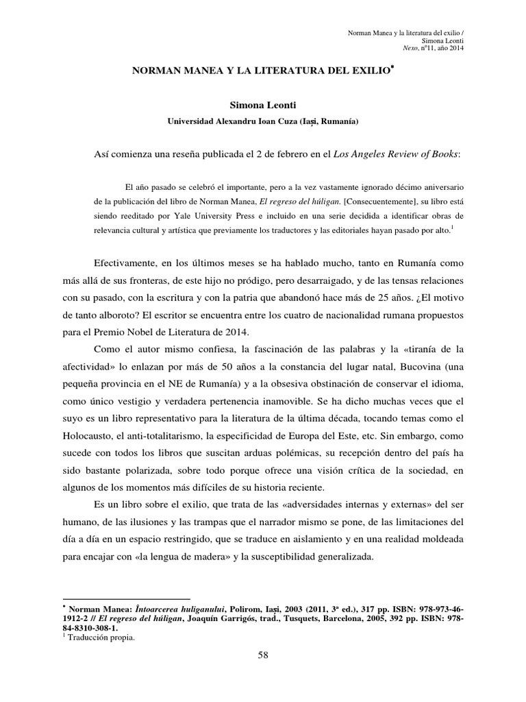 Norman Manea y La Literatura Del Exilio | PDF | Rumania | Memoria