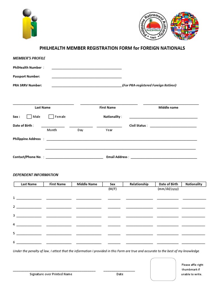 Philhealth Member Registration Form For Foreign Nationals | PDF ...