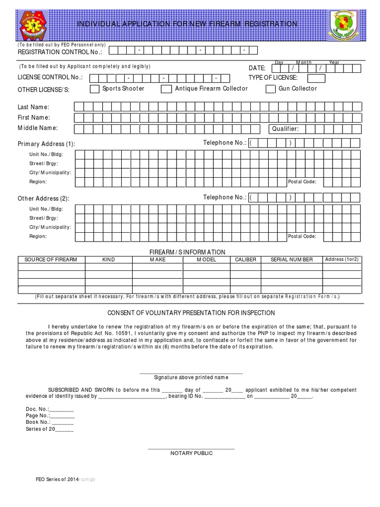 Individual Firearm Registration Form | PDF | Government | Firearms