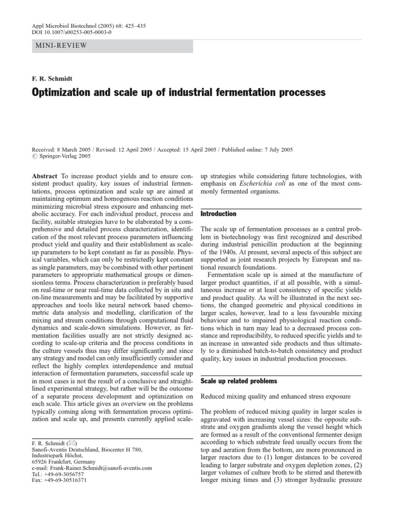 Optimization and Scale Up of Industrial Fermentation Processes | PDF ...