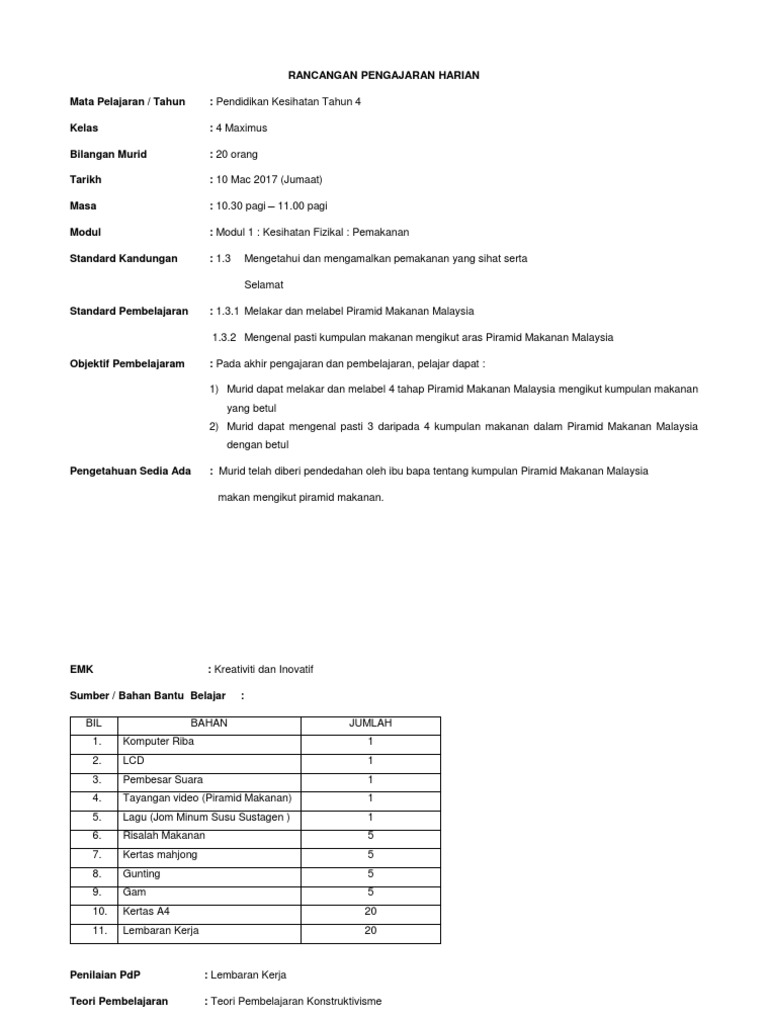 RPH Piramid Makanan TAHUN 4 | PDF