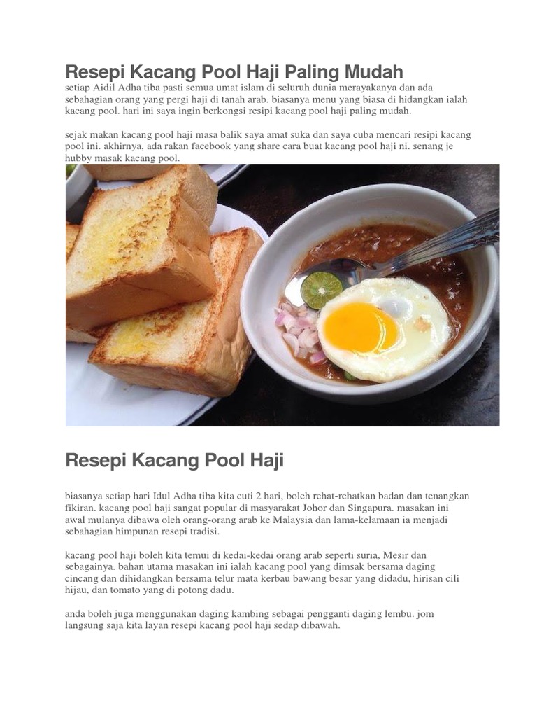 Resepi Mudah Kacang Pool Haji | PDF | Memasak, Makanan, & Anggur ...
