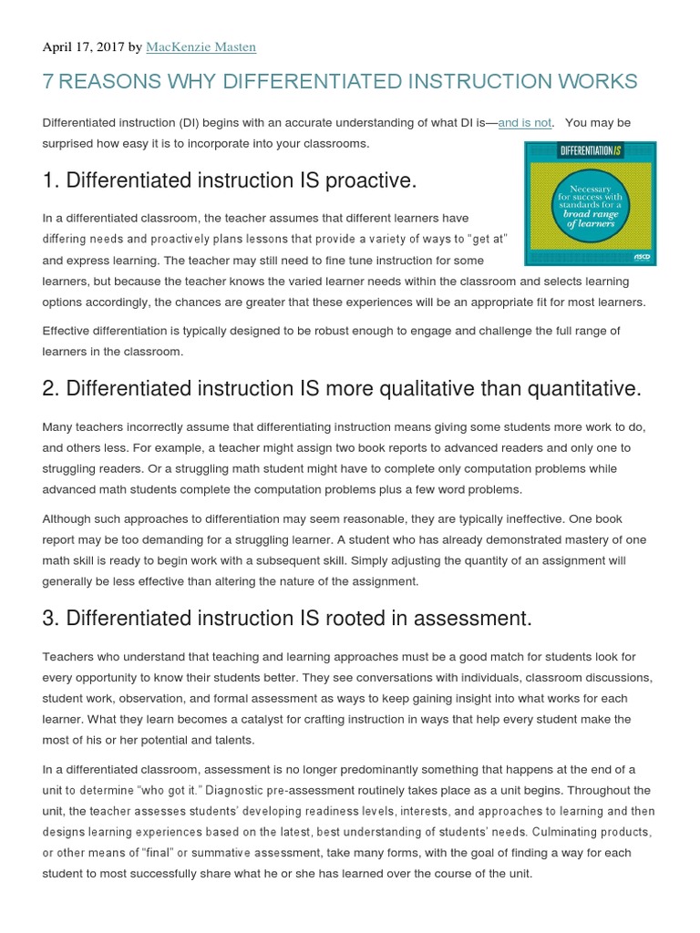 7 Reasons Why Differentiated Instruction Works | PDF | Differentiated ...