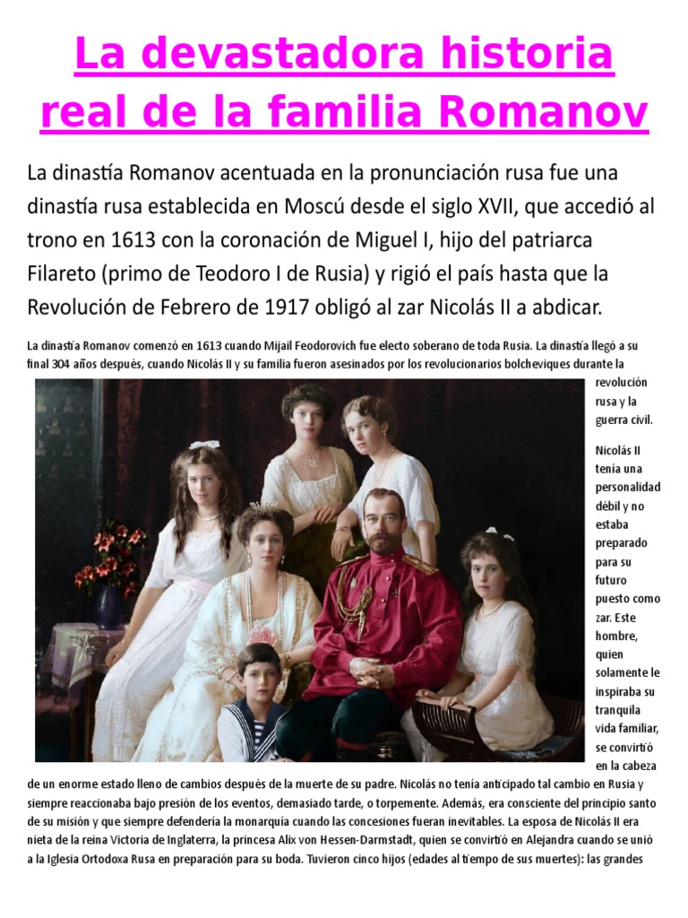 La Devastadora Historia Real de La Familia Romanov | PDF | Casa de romanov | Nicholas Ii De Rusia