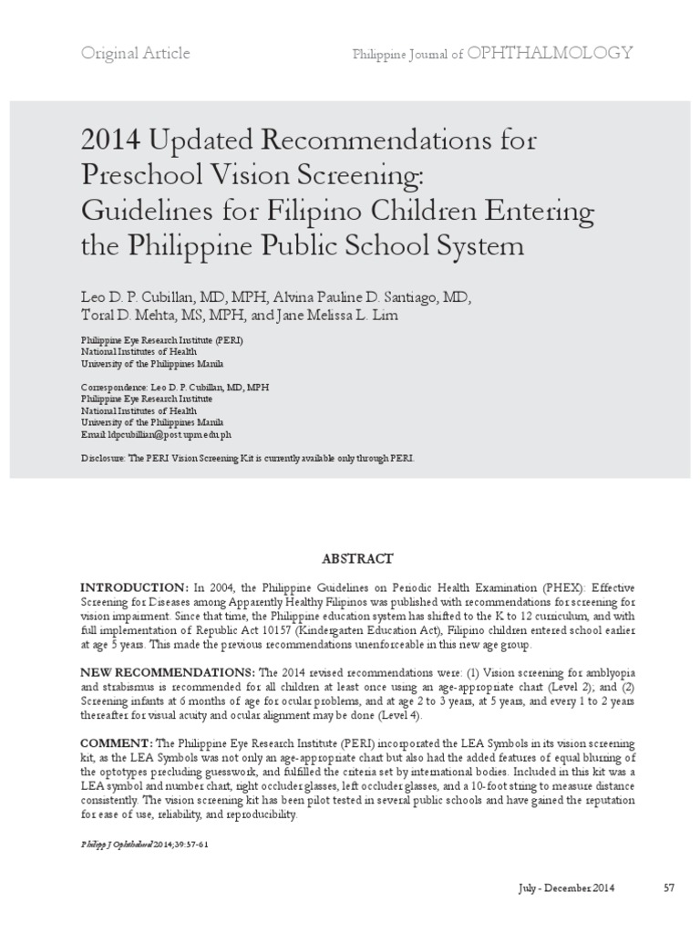 2014 Updated Recommendations For Preschool Vision Screening Guidelines ...