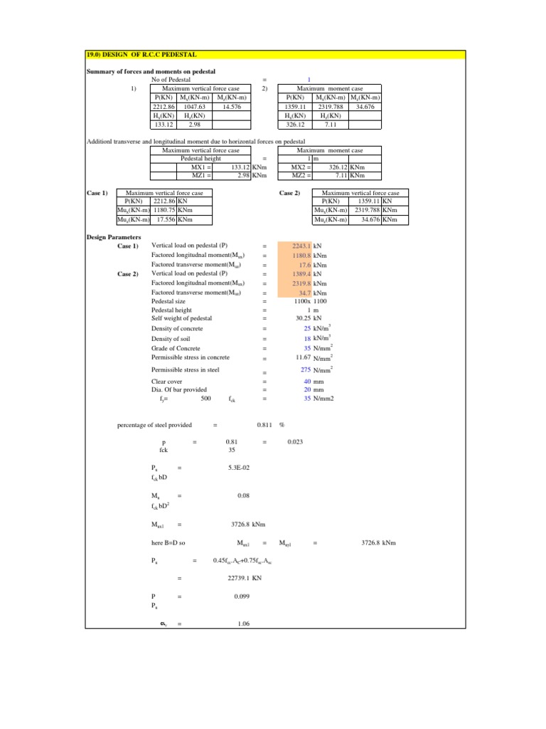 RCC Pedestal Design and Calculations | PDF | Building Engineering ...
