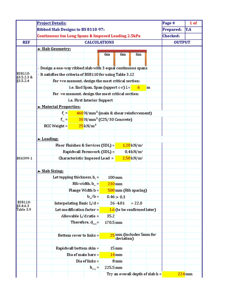 One-Way Ribbed Slab Design As Per BS8110 | PDF | Building Engineering ...