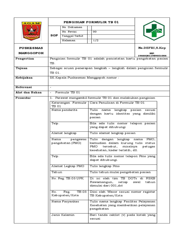 Sop Tb Pengisian Formulir Tb 01