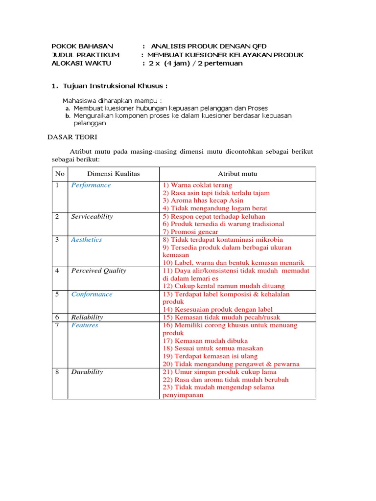 Contoh QFD untuk Produk Kecap Asin | PDF | Memasak, Makanan, & Anggur