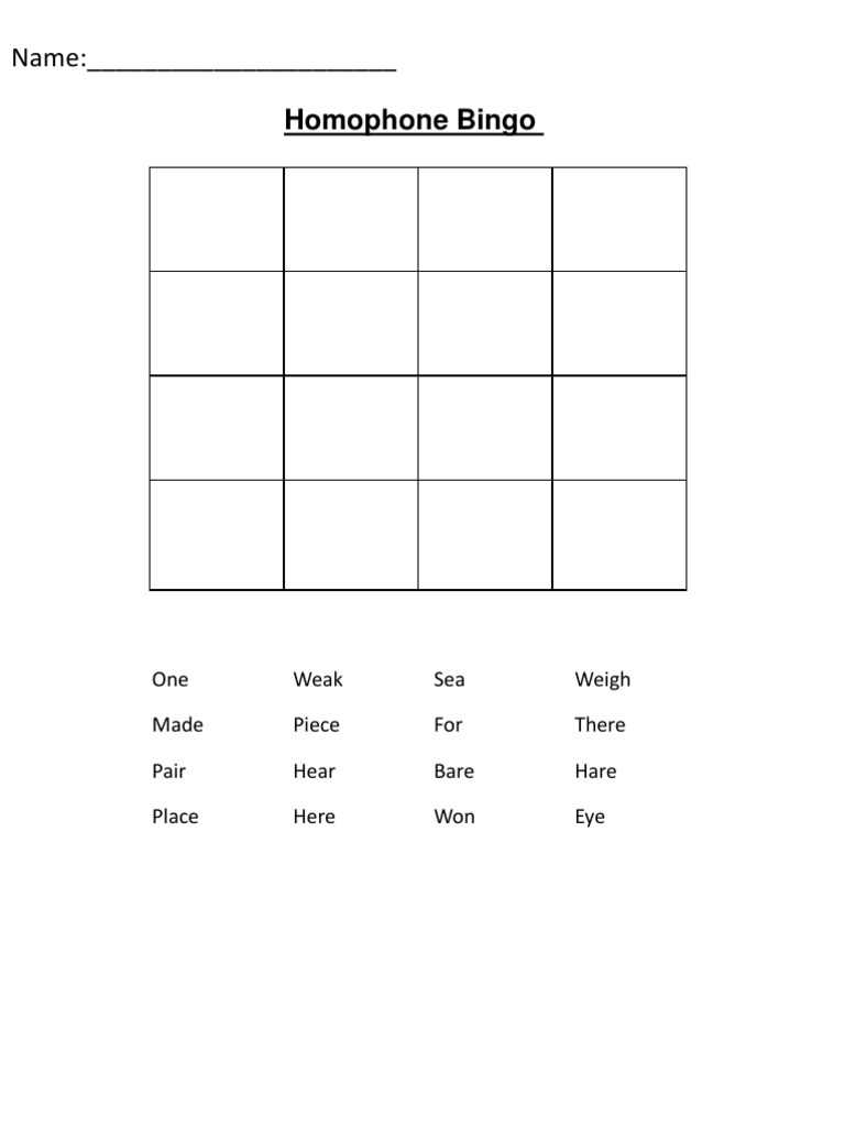 Homophone Bingo | PDF
