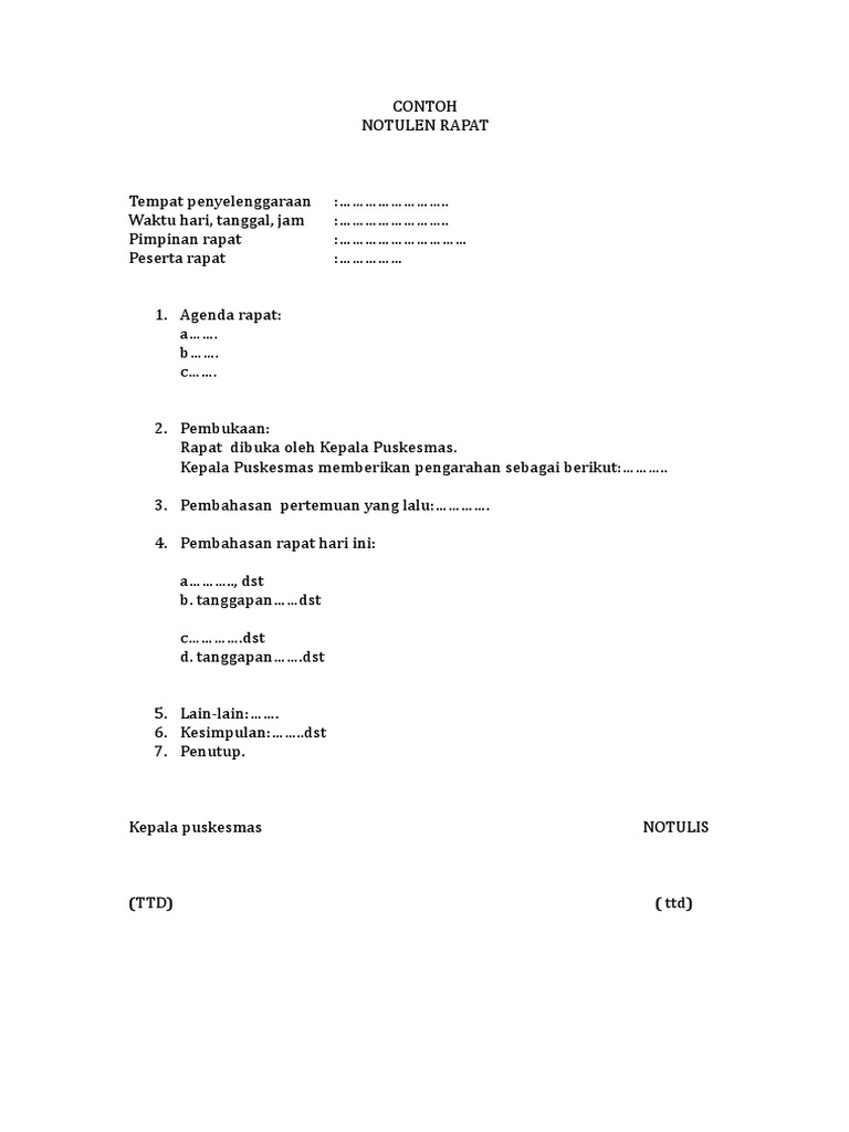Contoh Notulen Rapat Puskesmas | PDF