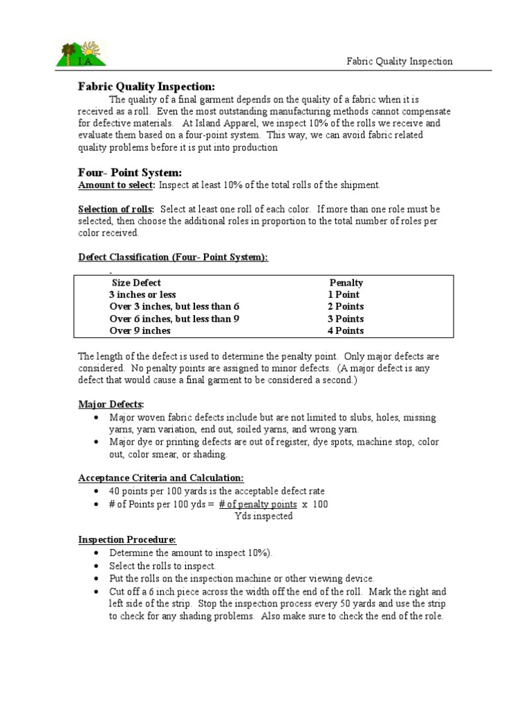 Fabric Quality Inspection Process | PDF