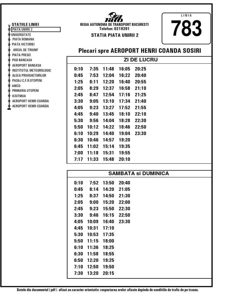 Plecari Spre Aeroport Henri Coanda Sosiri: Zi de Lucru | PDF