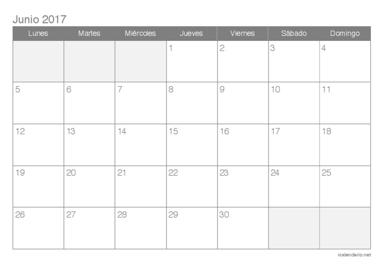 Calendario Junio 2017 | PDF