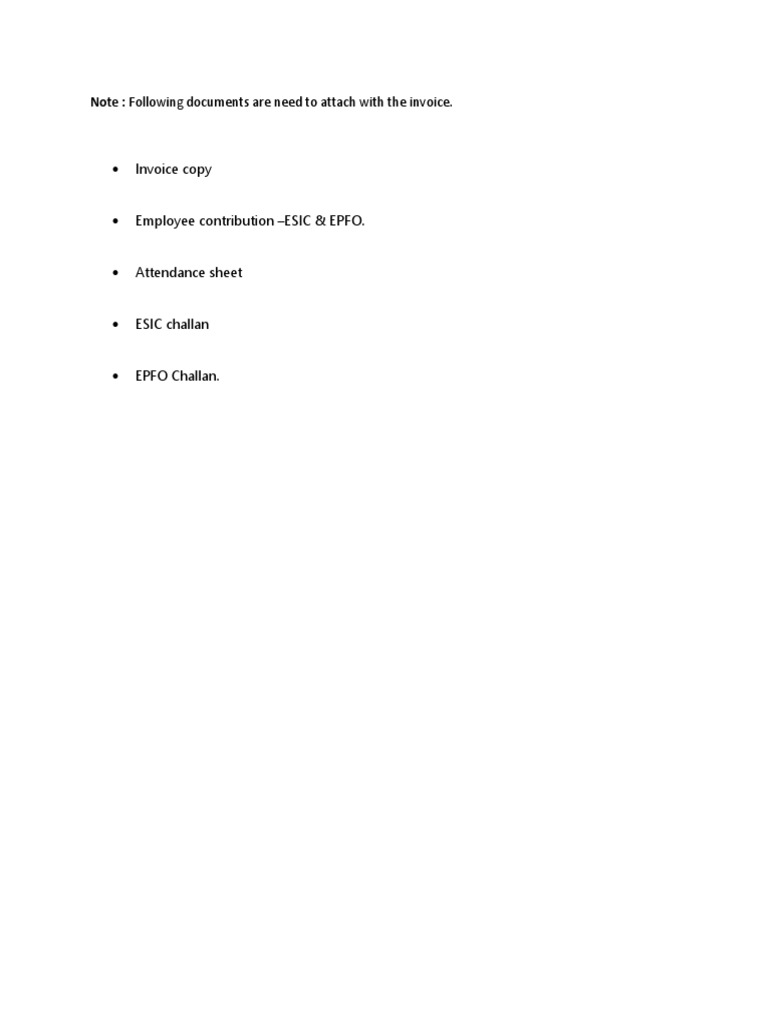 Invoice Copy Employee Contribution - ESIC & EPFO. Attendance Sheet ESIC ...