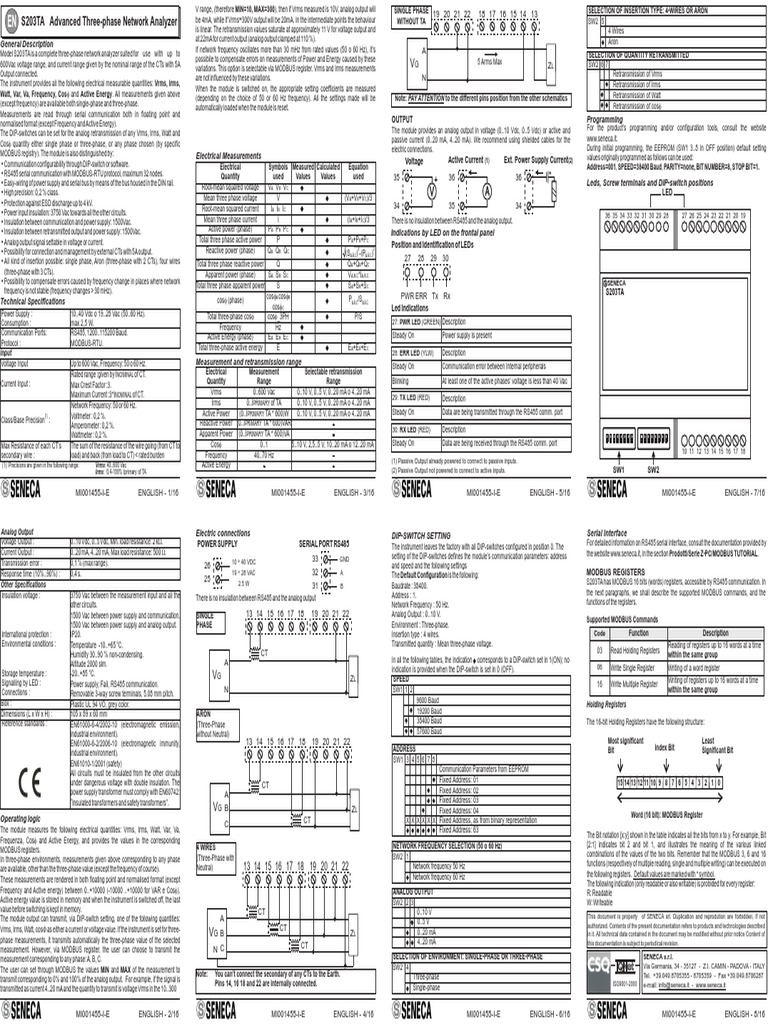 Seneca S203ta Manual | PDF | Ac Power | Power Supply