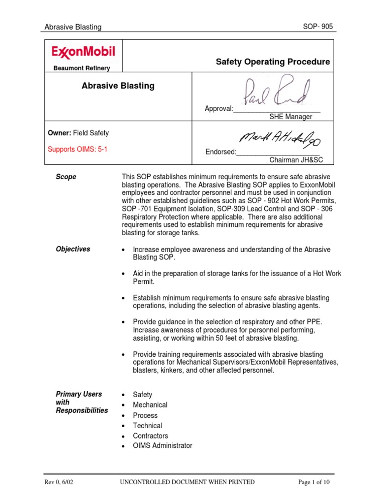 Sop 905 | PDF | Personal Protective Equipment | Chemistry
