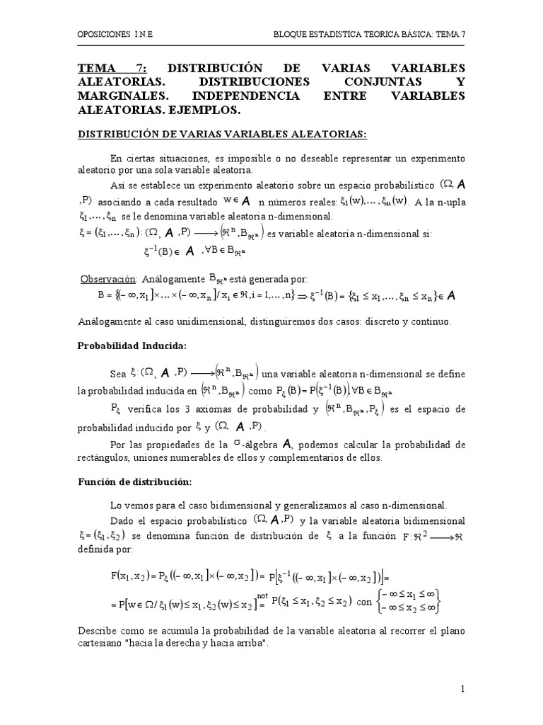 Tema 7 | PDF | Distribución de probabilidad | Variable aleatoria