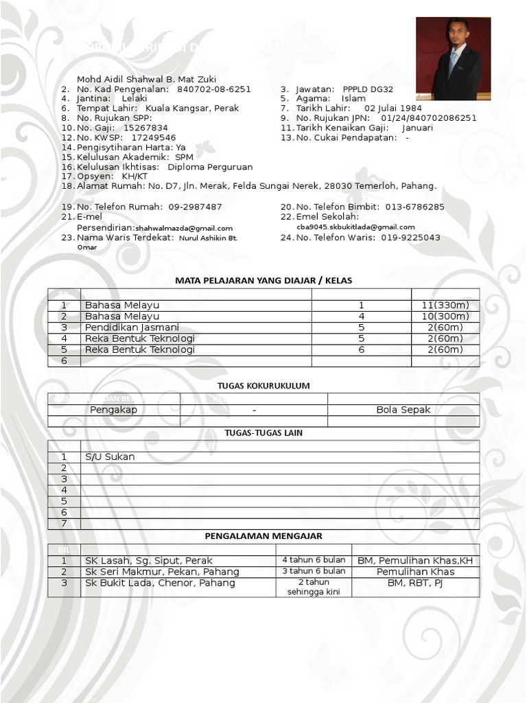 BRM Profil Peribadi Dan Senarai Tugas Guru 2016 | PDF