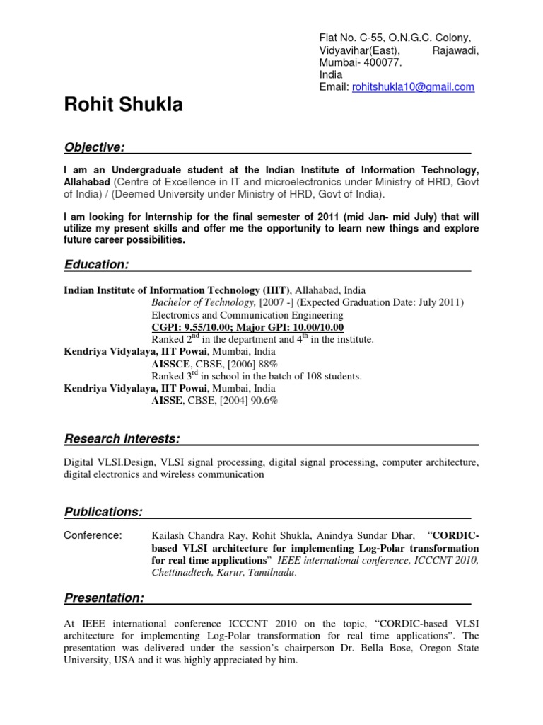 Resume Rohit Shukla | PDF | Computer Architecture | Electrical Engineering