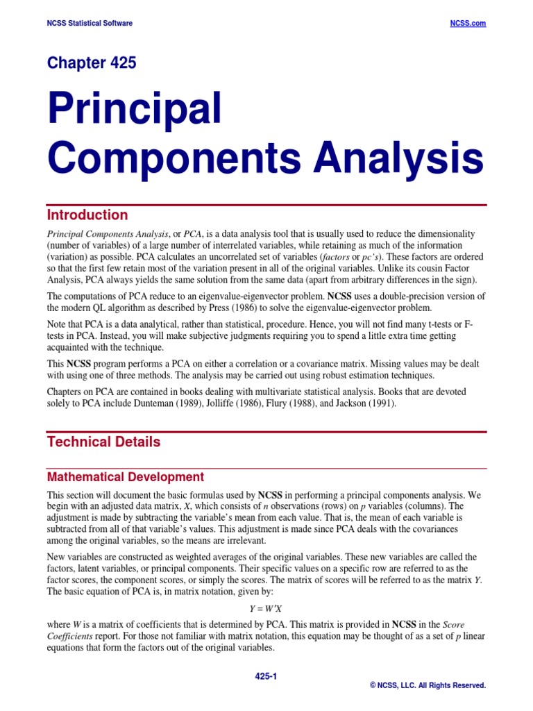 Principal Components Analysis | Principal Component Analysis | Factor ...