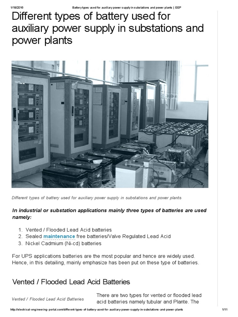 Battery Types Used For Auxiliary Power Supply in Substations and Power ...