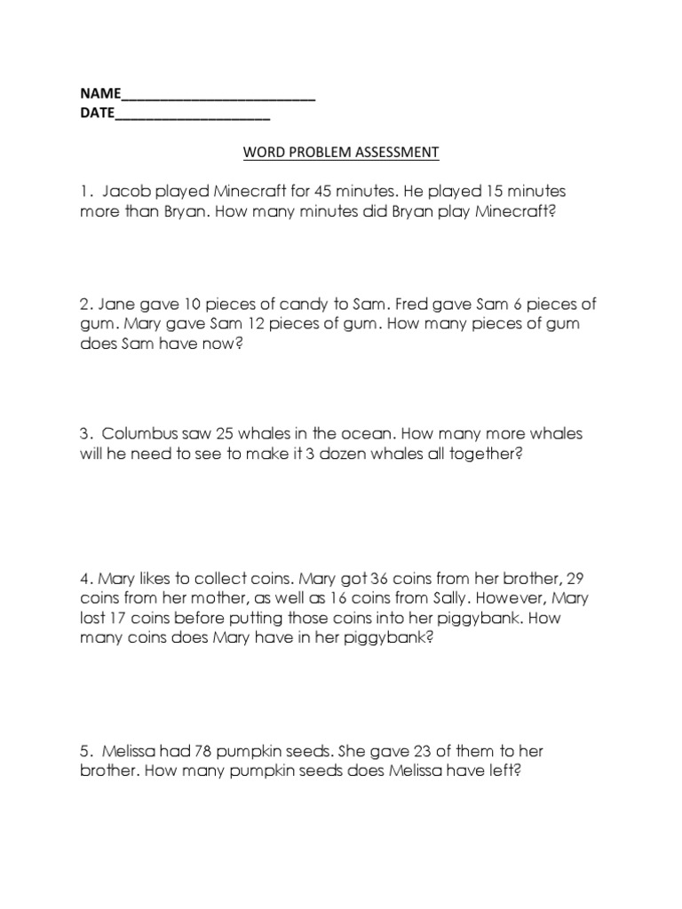 Word Prob Assessment | PDF