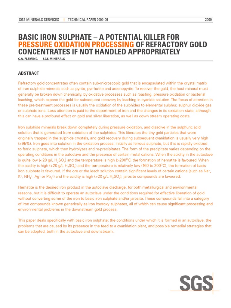 SGS 6 Basic Iron Sulphate in POX Processing of Refractory Gold | PDF ...