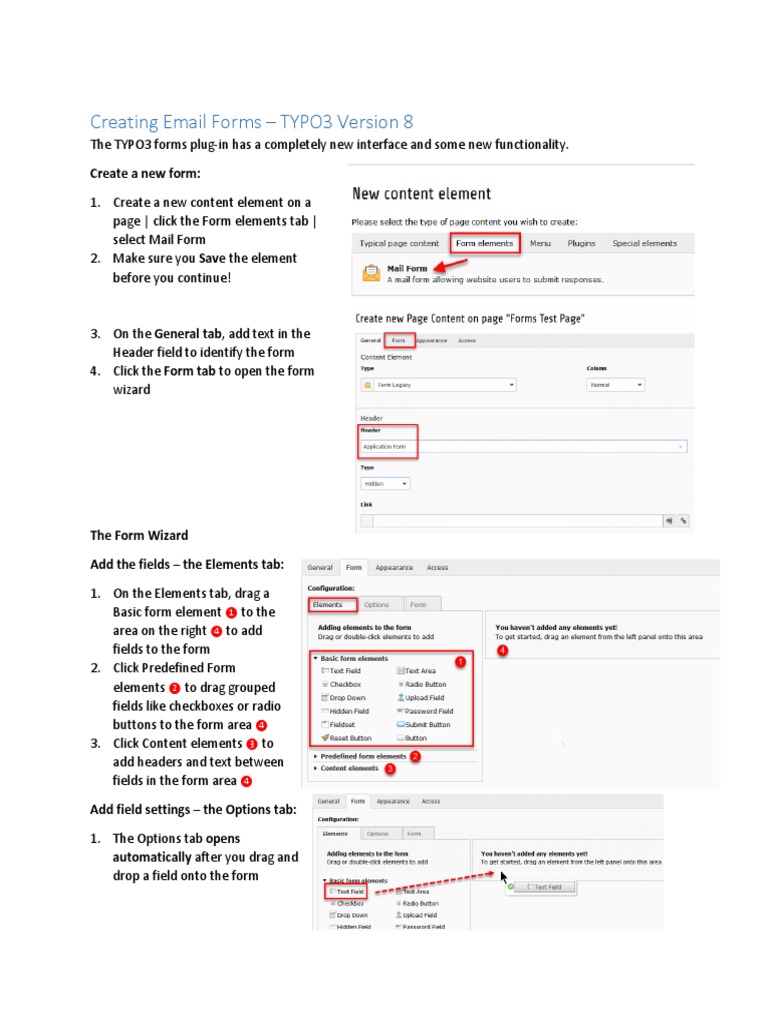 Creating Email Forms - TYPO3 Version 8: Create A New Form | PDF | Tab ...