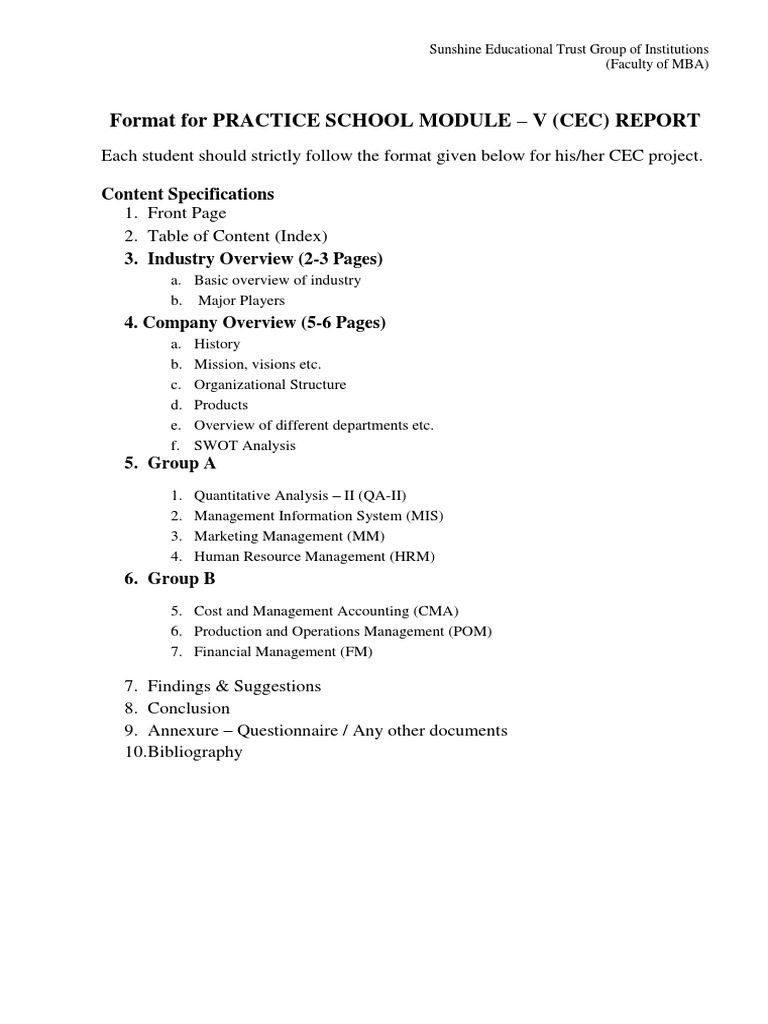 CEC Report Format (Sem-II) | PDF | Master Of Business Administration ...