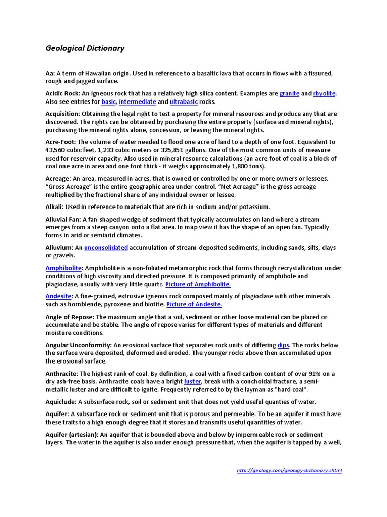 Geological Dictionary | PDF | Sedimentary Rock | Igneous Rock