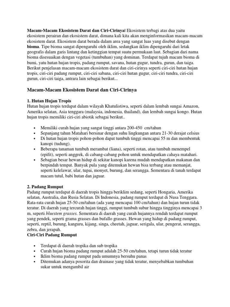 Macam-Macam Ekosistem Darat dan Ciri-Cirinya | PDF | Sains & Matematika