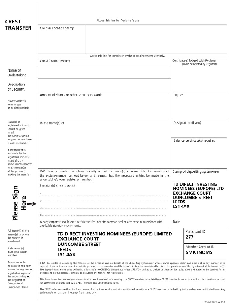 Crest Transfer Form | Legal Personality | Justice