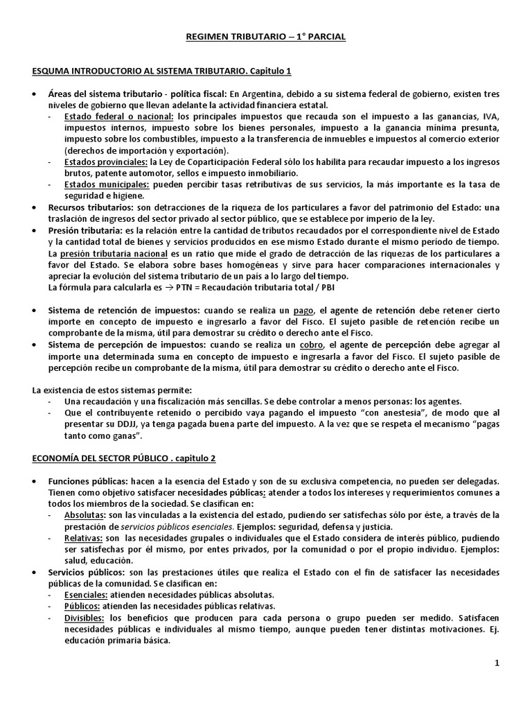 Resumen 1º Parcial Regimen Tributario | PDF | Impuestos | Presupuesto
